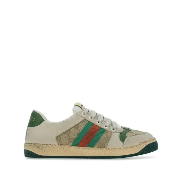 Gucci Canvas And Calf Leather Panel Low-top Trainers - Cream