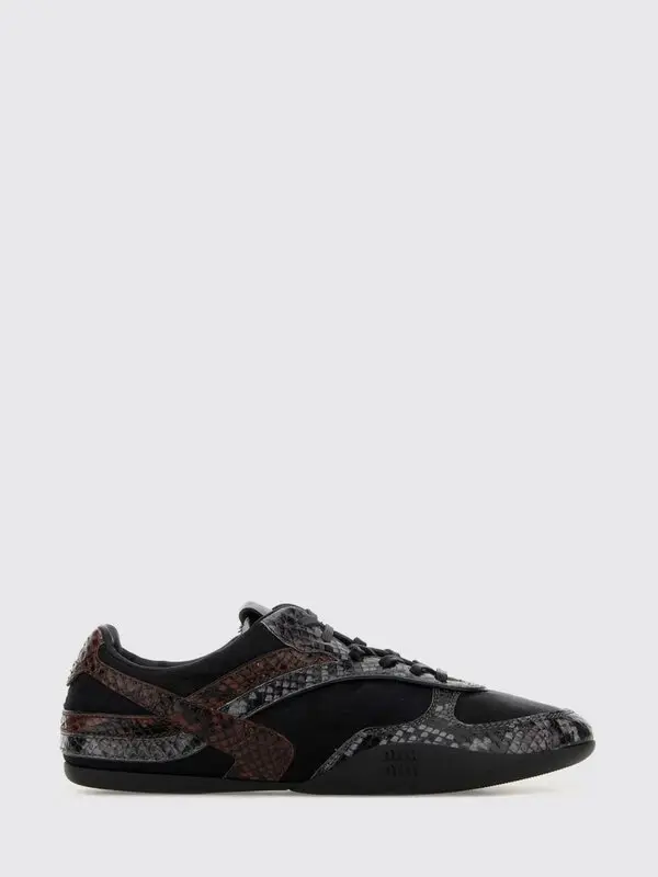 Miu Miu Nylon And Python Print Leather Sneakers - Black