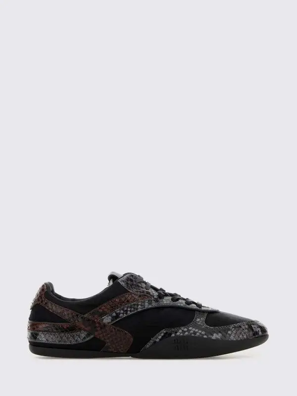 Miu Miu Nylon And Python Print Leather Sneakers - Black