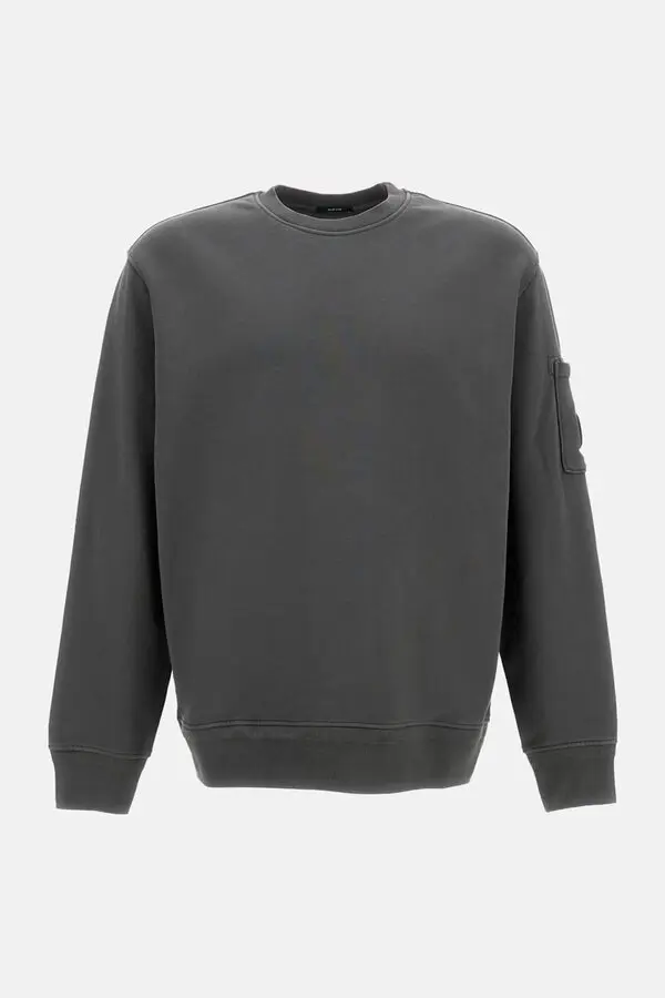 C.P. COMPANY Cotton Diagonal Fleece Crewneck Lens Sweatshirt - Multicolor