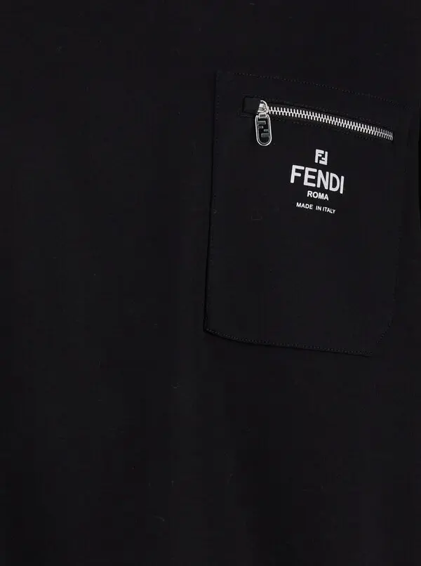 Fendi Crew Neck T-shirt With Logo Print On The Front In Cotton For - Black