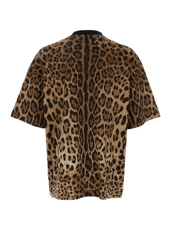 Dolce & Gabbana Brown T-shirt With All-over Leopard Motif In Cotton - Multicolor