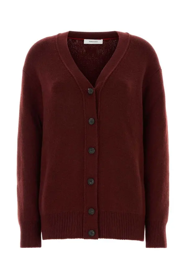 FERRAGAMO Burgundy Cashmere Blend Cardigan - Red