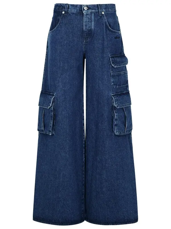 Off-White Cotton Cargo Baggy Jeans