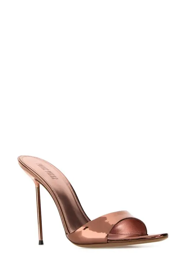 Paris Texas Bronze Leather Lidia Mules - Silver