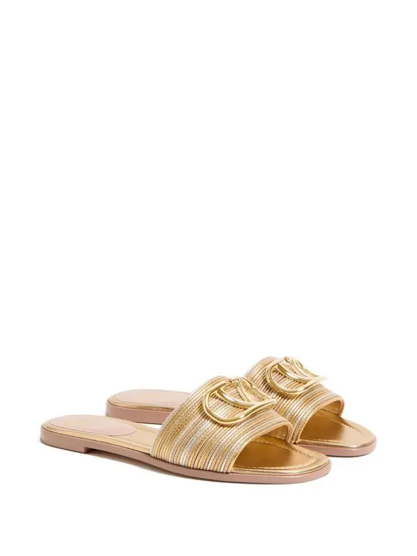 Valentino Garavani Vlogo Signature Leather Flat Sandals - Multicolor