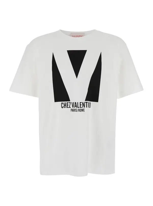 Valentino Garavani Chez' Crewneck T-shirt With Maxi Logo Print On The Front In Cotton