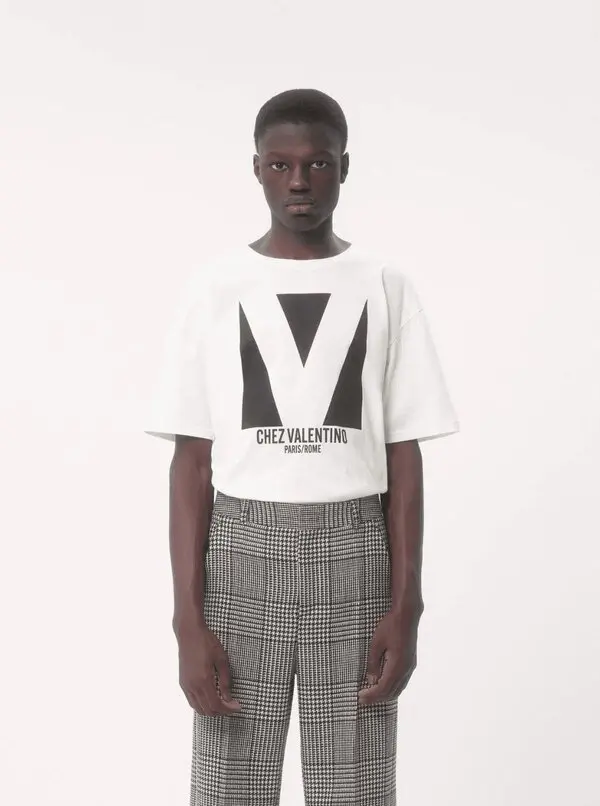 Valentino Garavani Chez' Crewneck T-shirt With Maxi Logo Print On The Front In Cotton