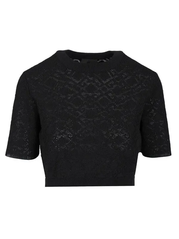 Givenchy Monogram 72 Jacquard Short-sleeved Crop Sweater - Black