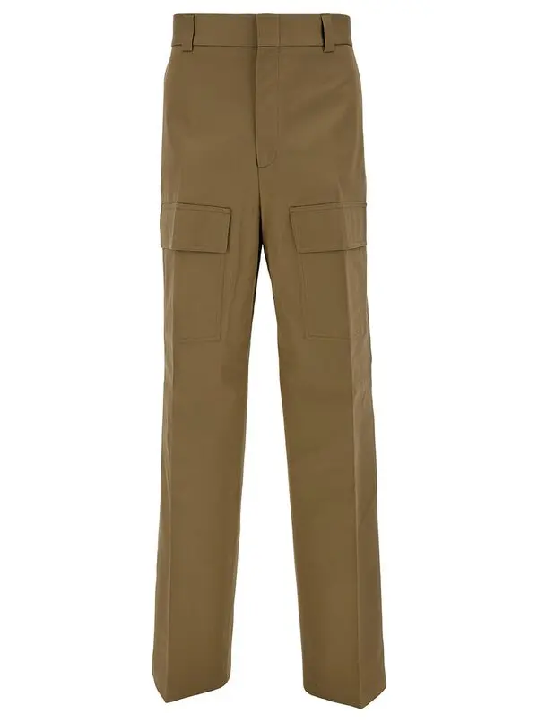 Gucci Beige High-waisted Pants With Logo Patch In Cotton