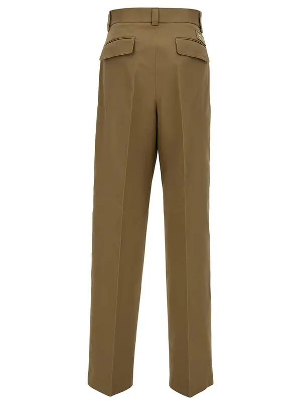 Gucci Beige High-waisted Pants With Logo Patch In Cotton