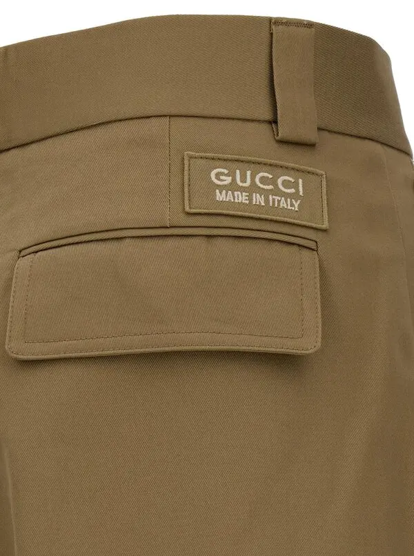 Gucci Beige High-waisted Pants With Logo Patch In Cotton