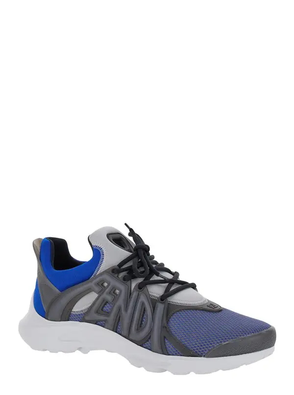 Fendi Tag' Blue Sneakers With Logo In Techno Mesh