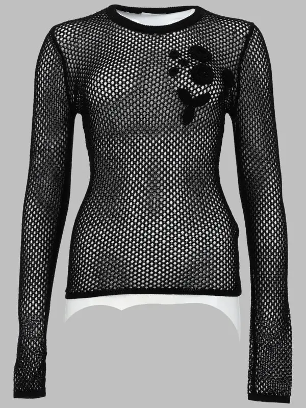 GANNI Mercerized Cotton Mesh Top - Black