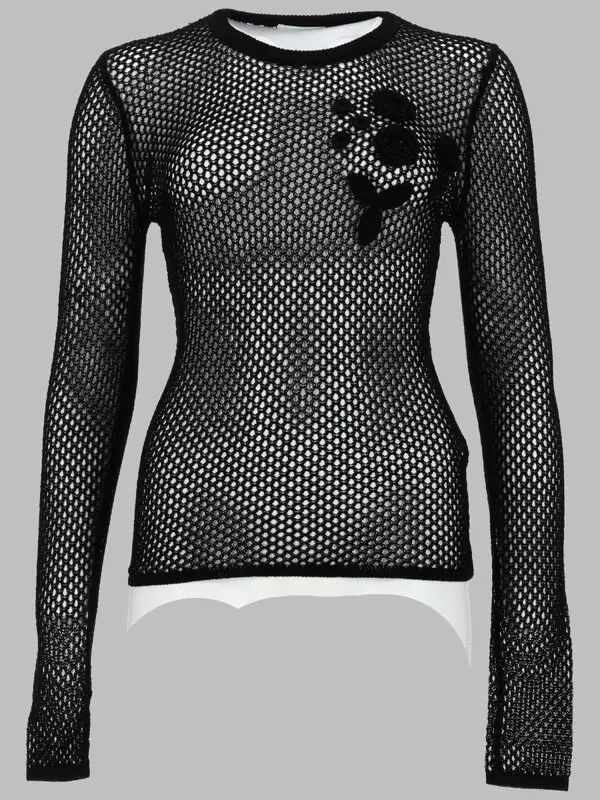 GANNI Mercerized Cotton Mesh Top - Black