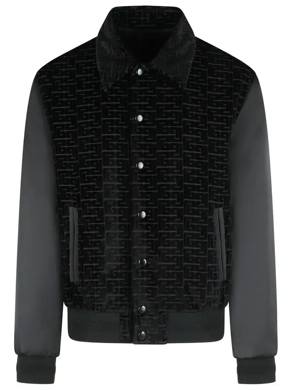 Balmain Monogram' Bomber Jacket In Cotton And Viscose - Black