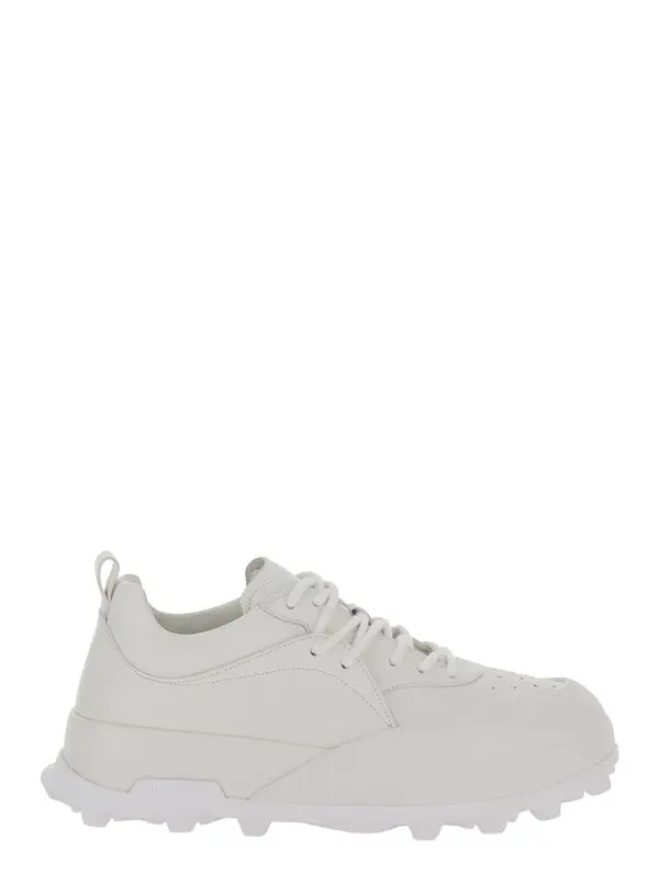 JIL SANDER Orb' White Low Top Sneakers With Cleated Sole In Leather - Multicolor