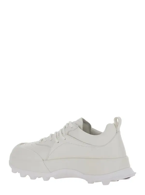 JIL SANDER Orb' White Low Top Sneakers With Cleated Sole In Leather - Multicolor