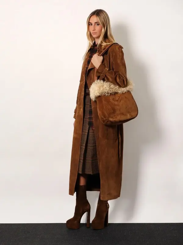 Saint Laurent Suede Shoulder Bag With Shearling Profile - Multicolor