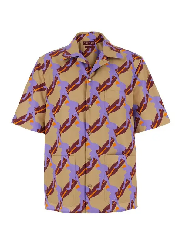 Gucci Bowling Shirt With Cuban Collar And All-over Print In Cotton - Multicolor