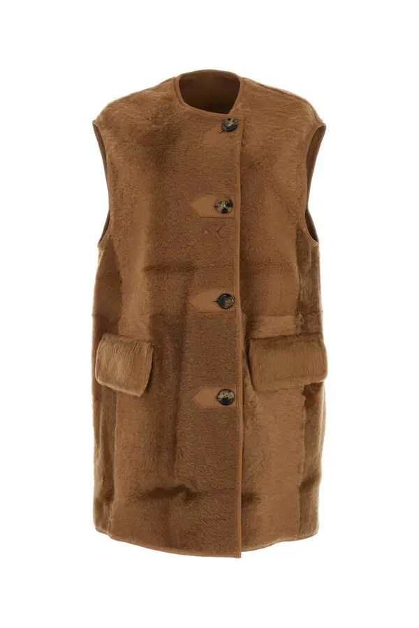 Max Mara Biscuit Shearling Effige Sleeveless Coat - Brown