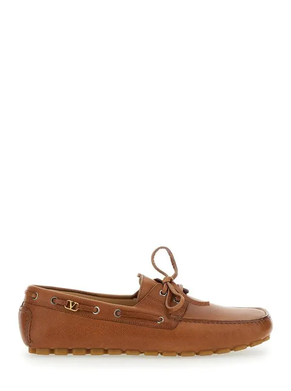 Valentino Garavani Leather Loafers With Vlogo Plaque - Brown