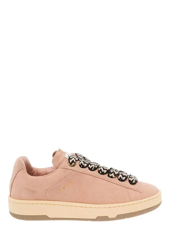 LANVIN Lite Curb' Pink Low Top Sneakers With Oversized Laces In Suede - Multicolor