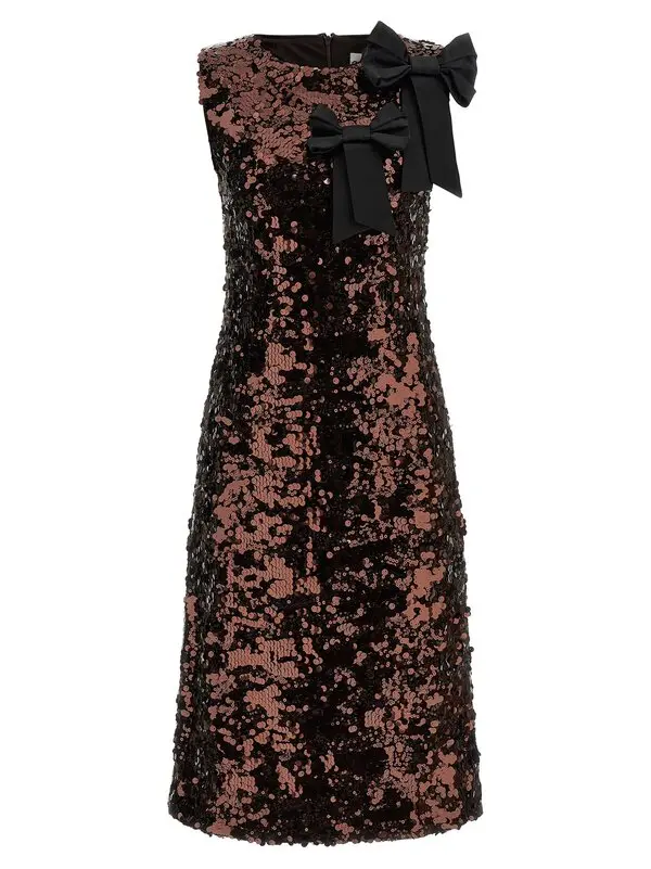 GANNI Velvet Sequins Straight Midi' Dress - Brown