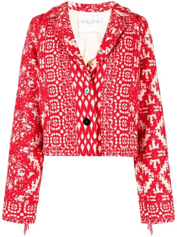 FORTE_FORTE Graphic-print Fringe-detail Jacket - Red