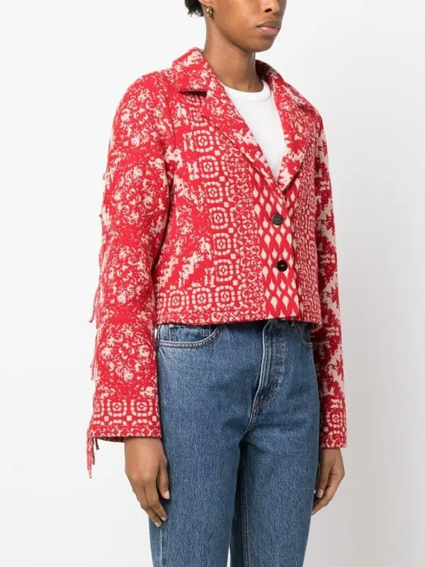 FORTE_FORTE Graphic-print Fringe-detail Jacket
