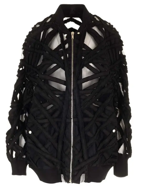 Rick Owens Cropped Denim And Tulle Jacket - Black