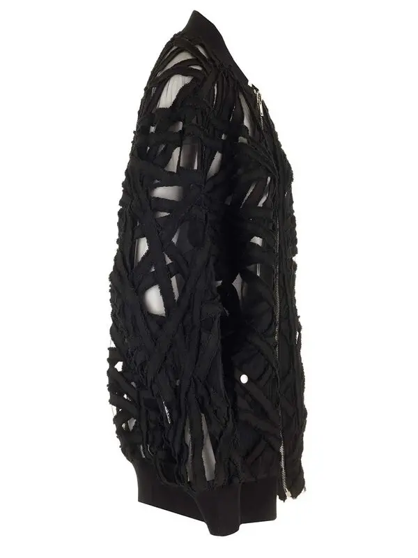 Rick Owens Cropped Denim And Tulle Jacket
