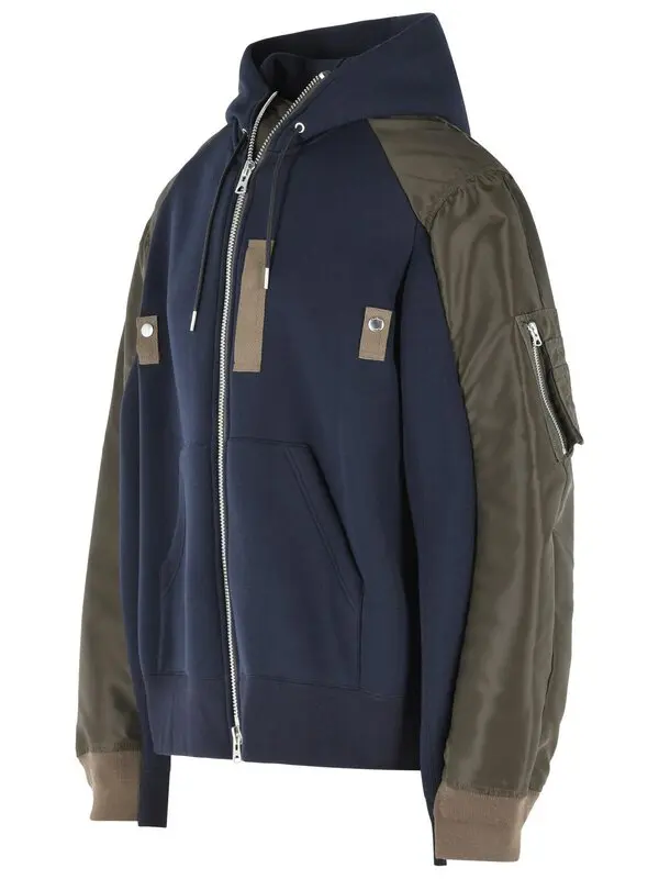 Sacai Navy Cotton And Khaki Blend Sweatshirt