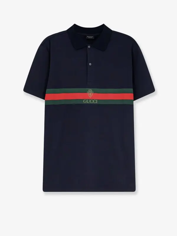 Gucci Cotton Polo Shirt With Web Print On The Front