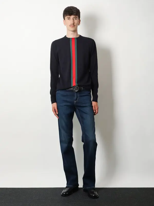 Gucci Denim Jeans With Nastro Web Profiles