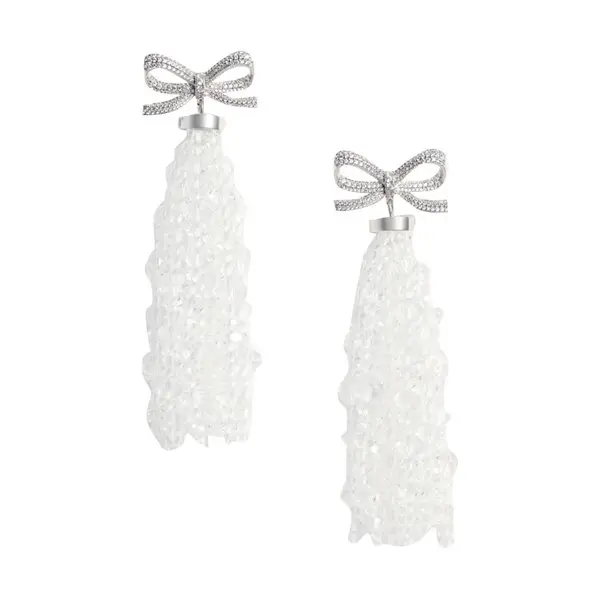 SELF-PORTRAIT Bow Beaded Waterfall Earrings - Silver