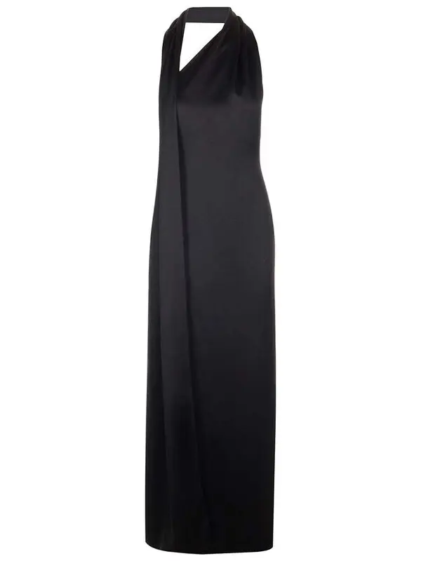 Loewe Scarf Dress In Technical Satin - Black