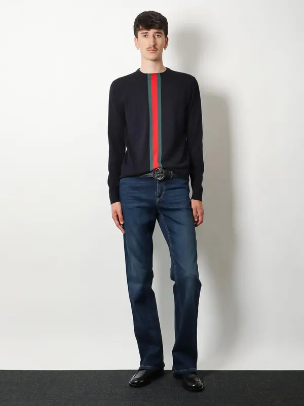 Gucci Cotton Sweater With Nastro Web Inlay - Multicolor