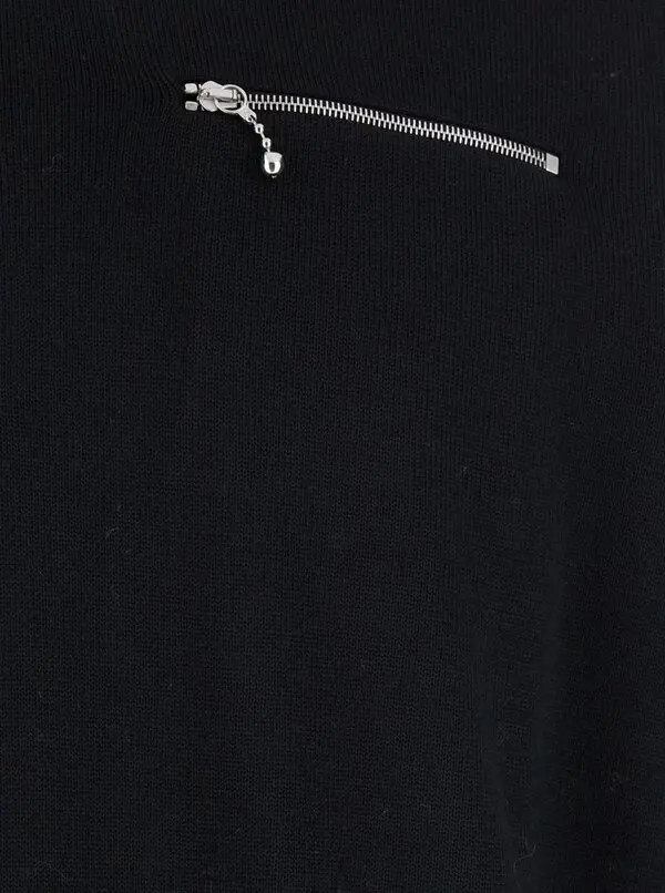 JIL SANDER Black Sweater With Classic Collar And Front Zip Pockets In Wool