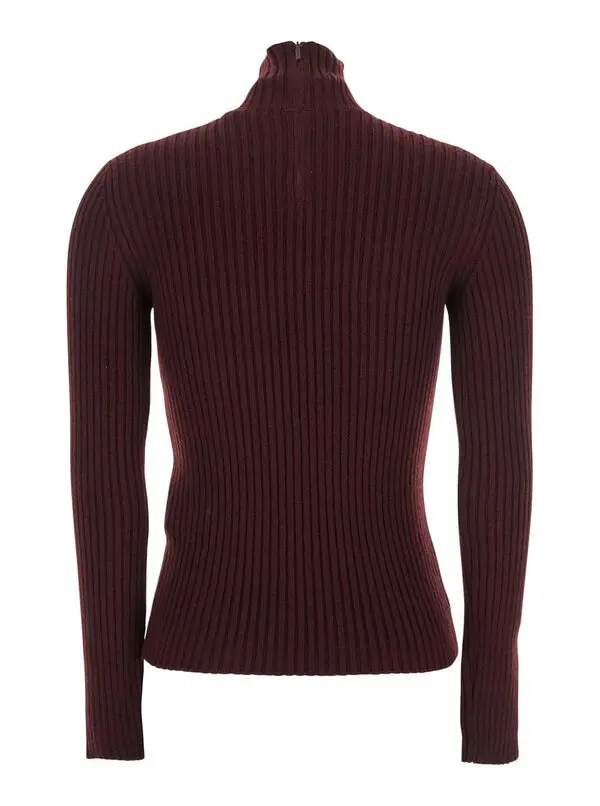 Max Mara Bordeaux Turtleneck Sweater With Ribbed Design In Wool Blend - Multicolor