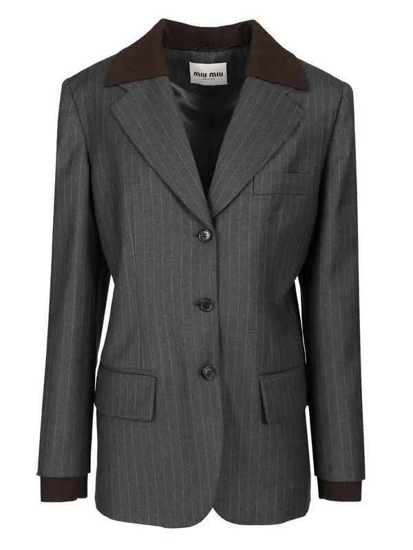 Miu Miu Striped Wool Blazer - Gray