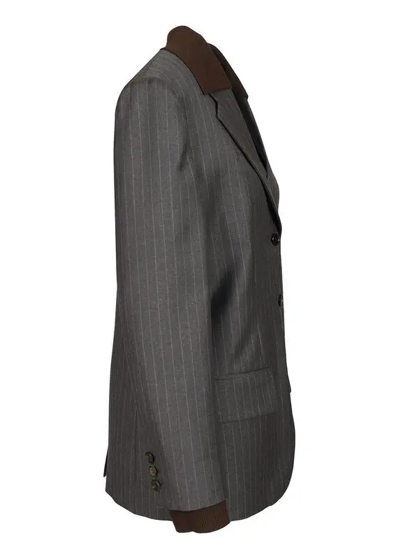 Miu Miu Striped Wool Blazer - Gray