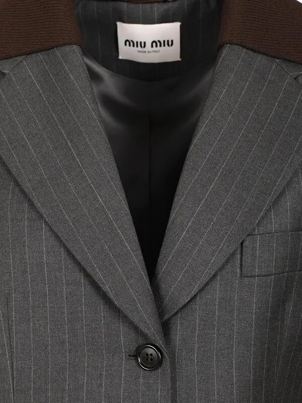 Miu Miu Striped Wool Blazer - Gray