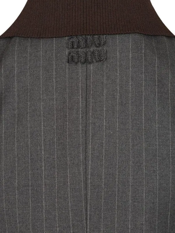 Miu Miu Striped Wool Blazer - Gray
