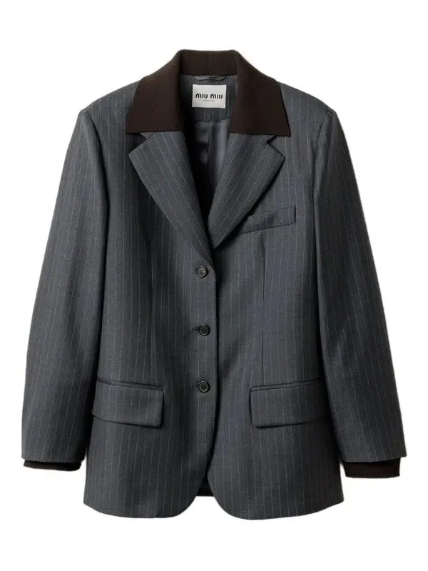 Miu Miu Striped Wool Blazer - Gray