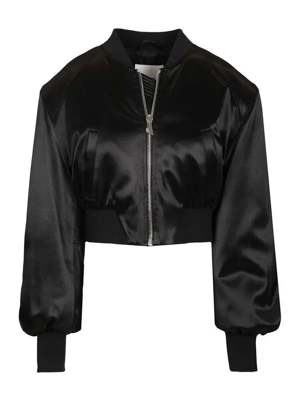 Attico Satin Bomber Jacket - Black