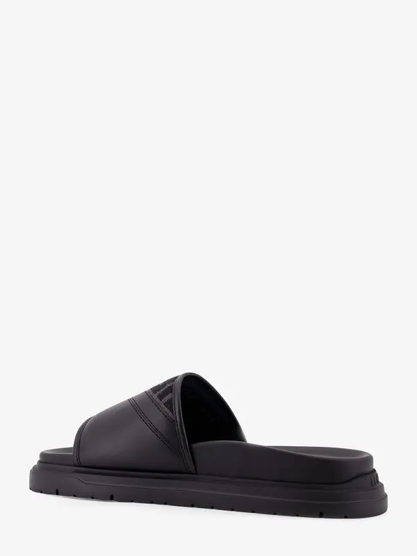 Fendi Low Leather Sandals With Ff Jacquard Insert