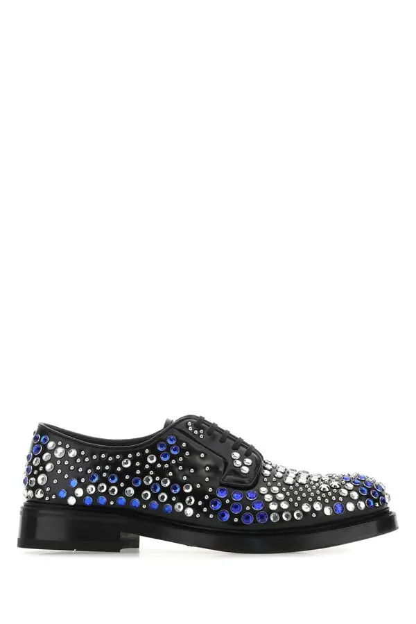 Prada Embellished Leather Lace-up Shoes