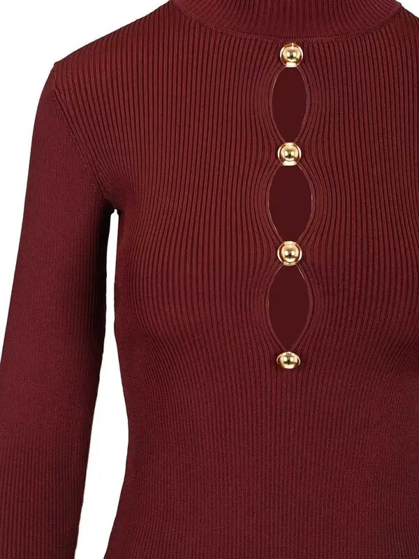 SELF-PORTRAIT Long-sleeved Knitted Top With Keyhole - Multicolor