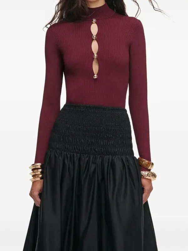 SELF-PORTRAIT Long-sleeved Knitted Top With Keyhole - Multicolor